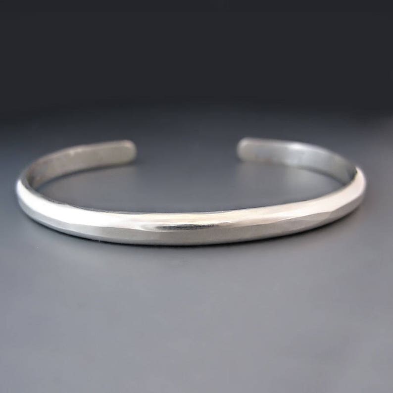 Thin STERLING SILVER Men's Hammered Cuff Bracelet | 6 Gague Narrow Cuff ...