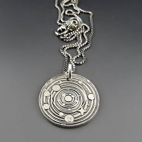 Solar System Necklace Sterling Silver Planet Necklace Galaxy | Etsy