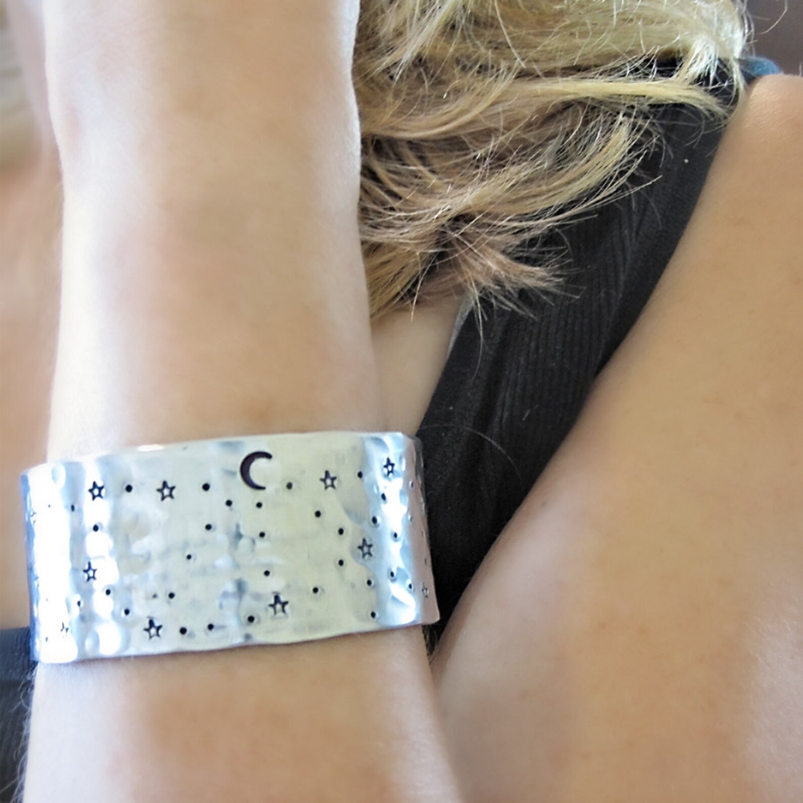 Wide Cuff Bracelet With Stars and Moon | Personalized With Your Text ...