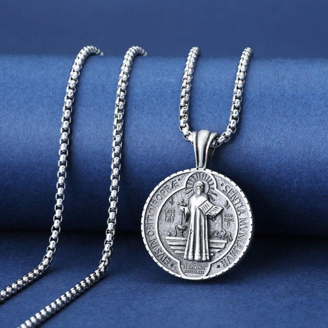 Saint Benedict Necklace, Christian Saint Benedict Medallion, Saint ...