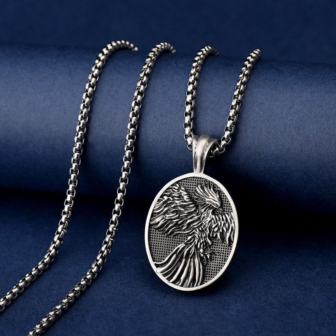 Winged Phoenix Pendant Necklace, Handmde Phoenix Bird Pendant, Winged ...