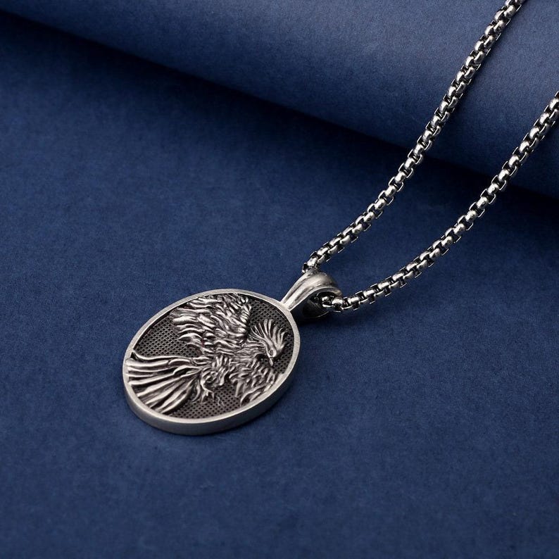 Winged Phoenix Pendant Necklace, Handmde Phoenix Bird Pendant, Winged ...