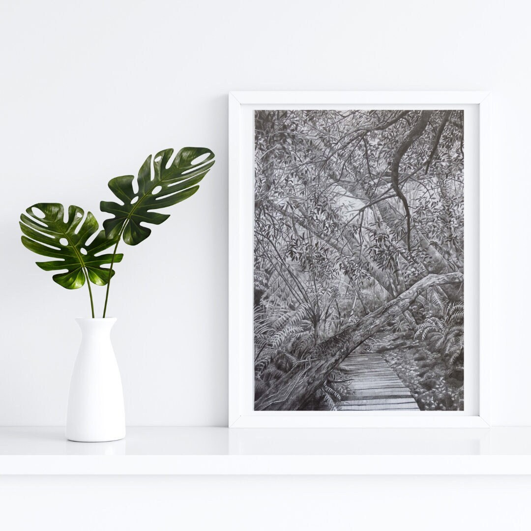 Forest Path Pencil Printable Wall Art Monochrome Digital Download Art ...