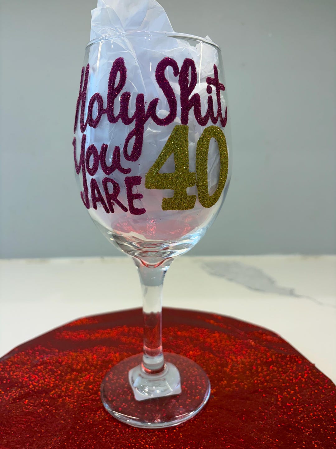Holy Shit You Are 40 – Hand-painted Glitter Wine Glass - Etsy