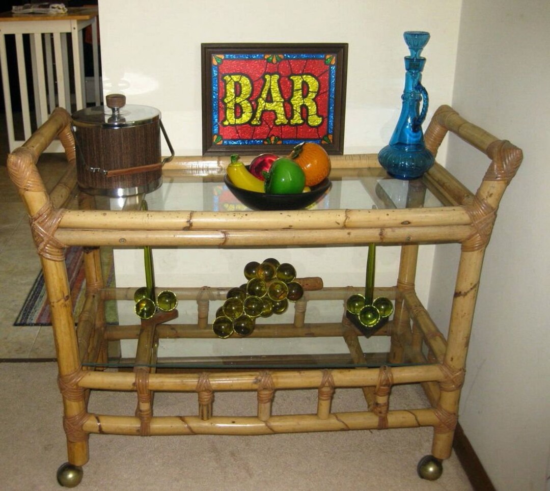Mid Century Modern Bamboo Bar Cart - Etsy