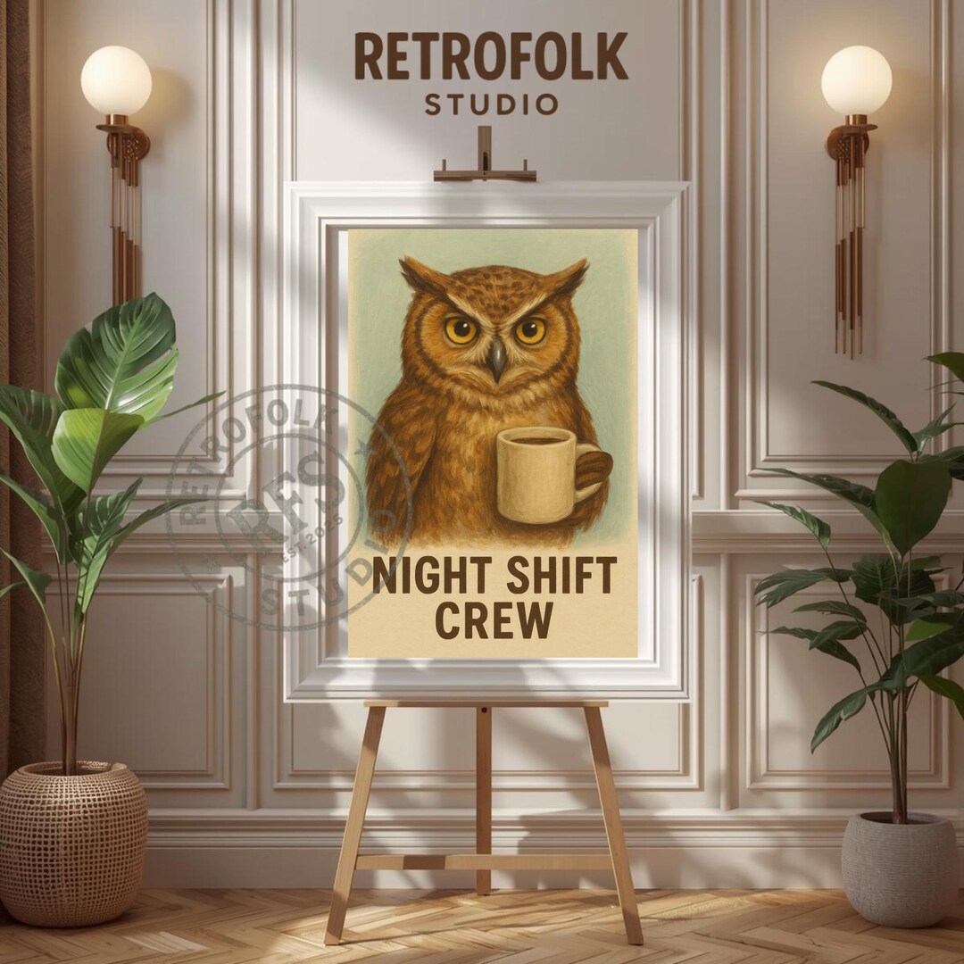 Funny Owl Wall Art | Digital PNG Download | Night Shift Crew | Coffee ...