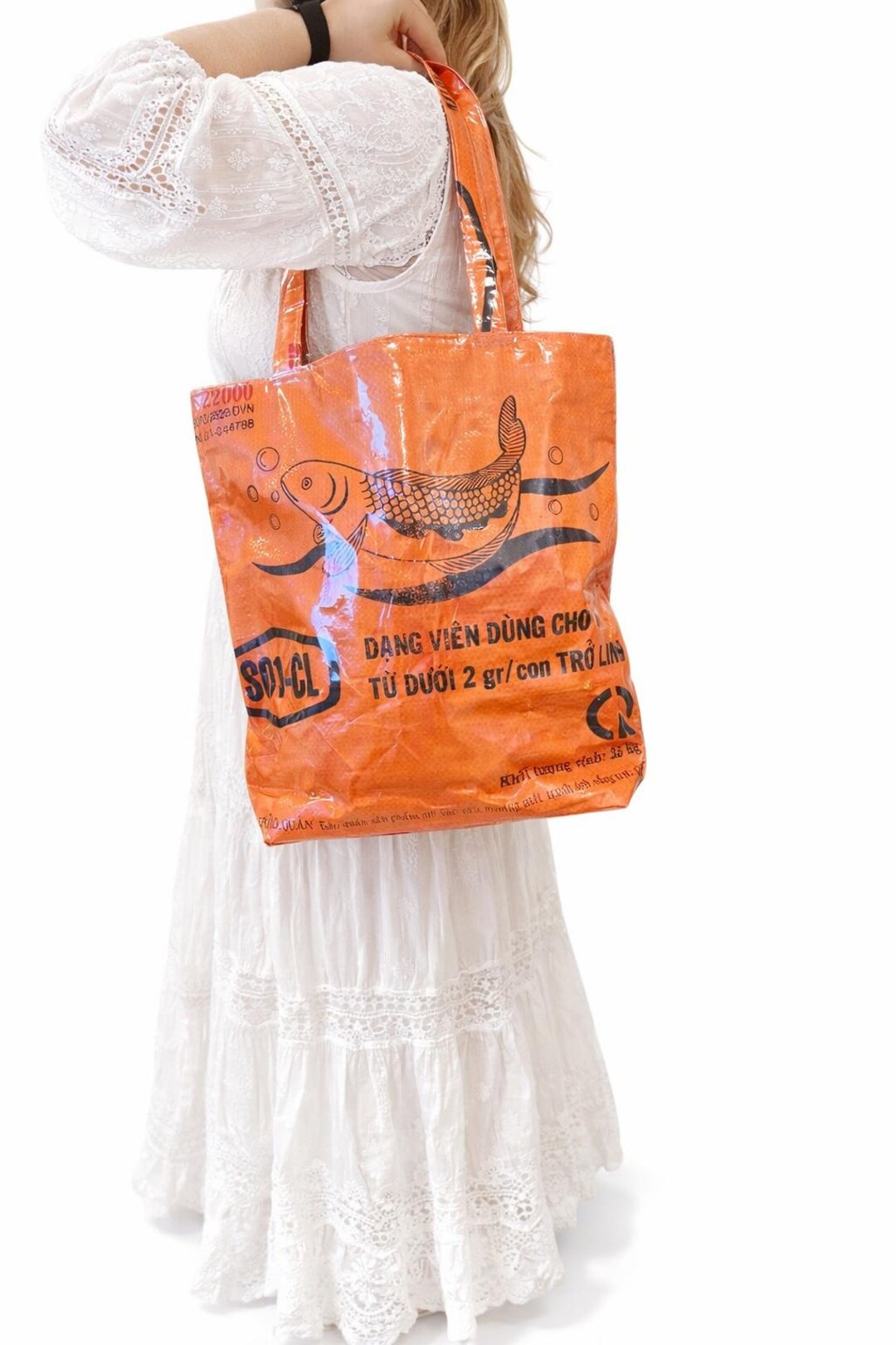 Upcycled Fish Feed Sack Tote Bag | Handmade Market Bag, Water-resistant ...
