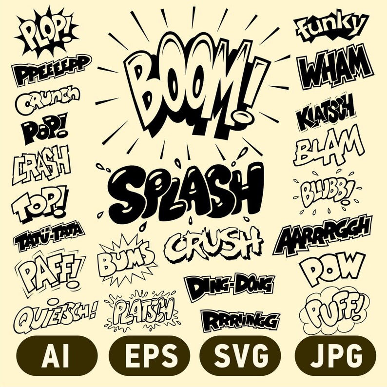 Comic Book SVG Bundle. Superhero Speech Bubble, Cartoon Boom. Vector ...