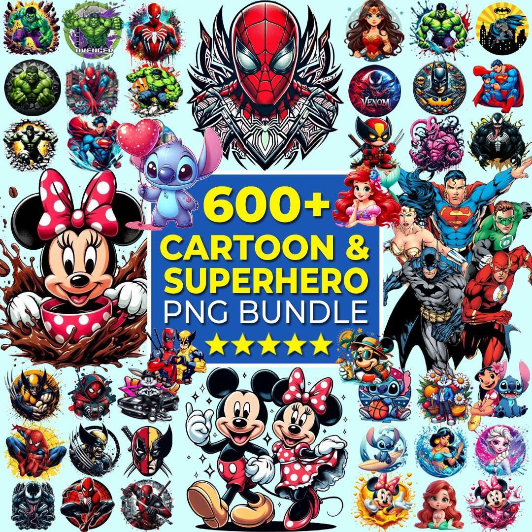 600+ Cartoon Superhero Mega Bundle Png, Avengers Clipart, Marvel PNG ...