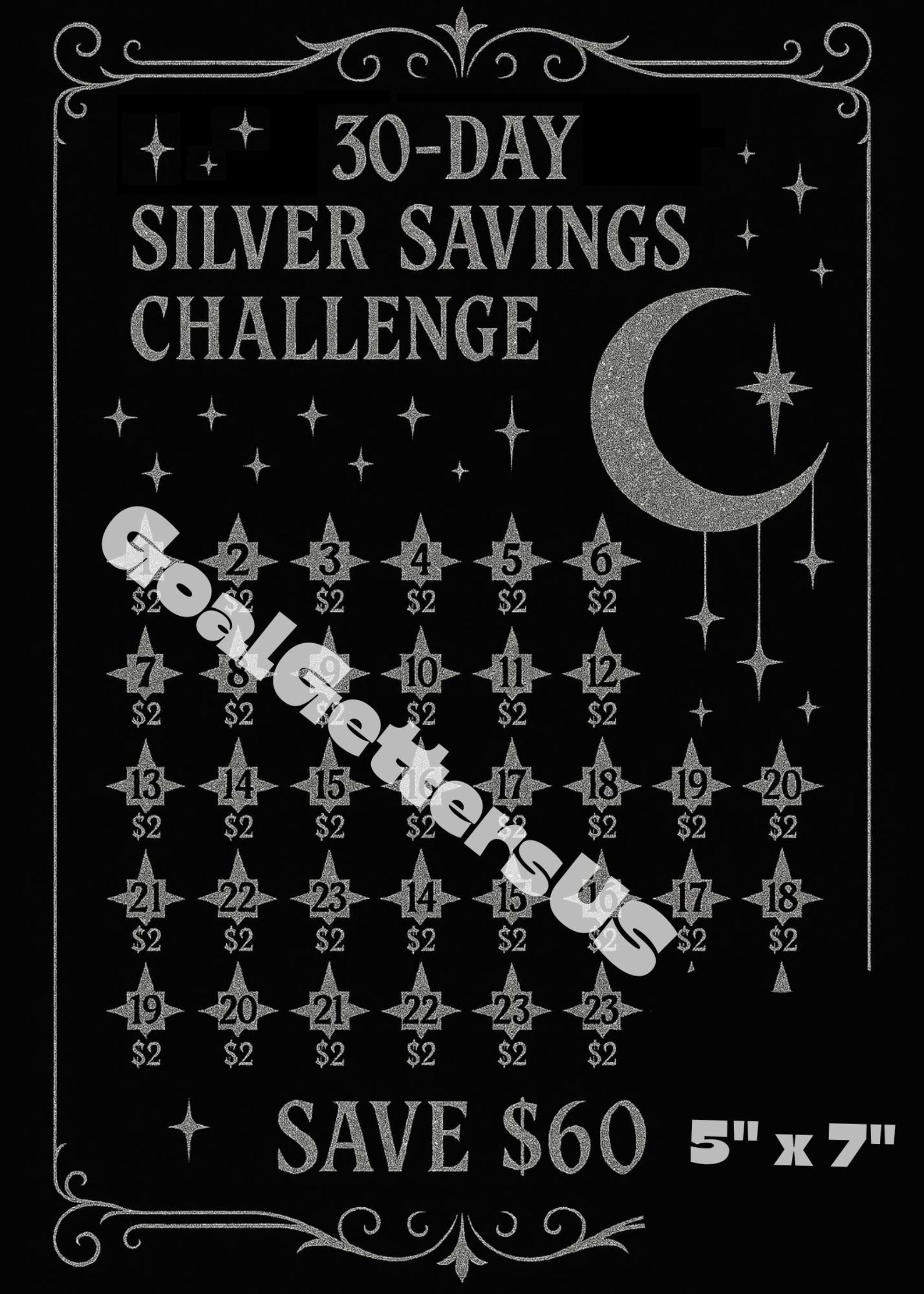 30-day Low Income Savings Money Challenge Printable Silver Gothic ...