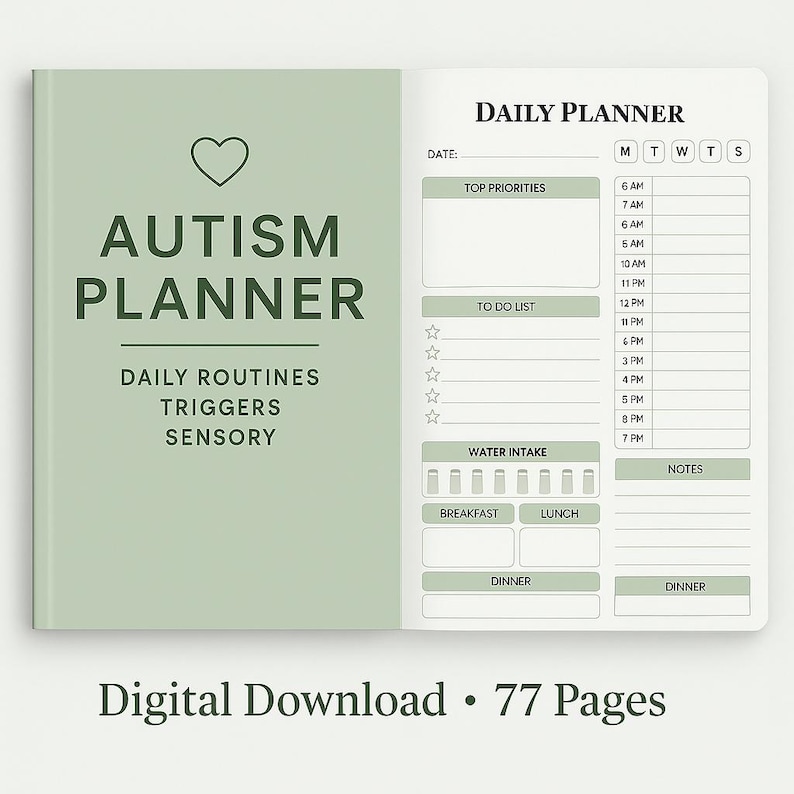 Autism Planner Printable Sage Green | 77 Page Neurodivergent Routine ...