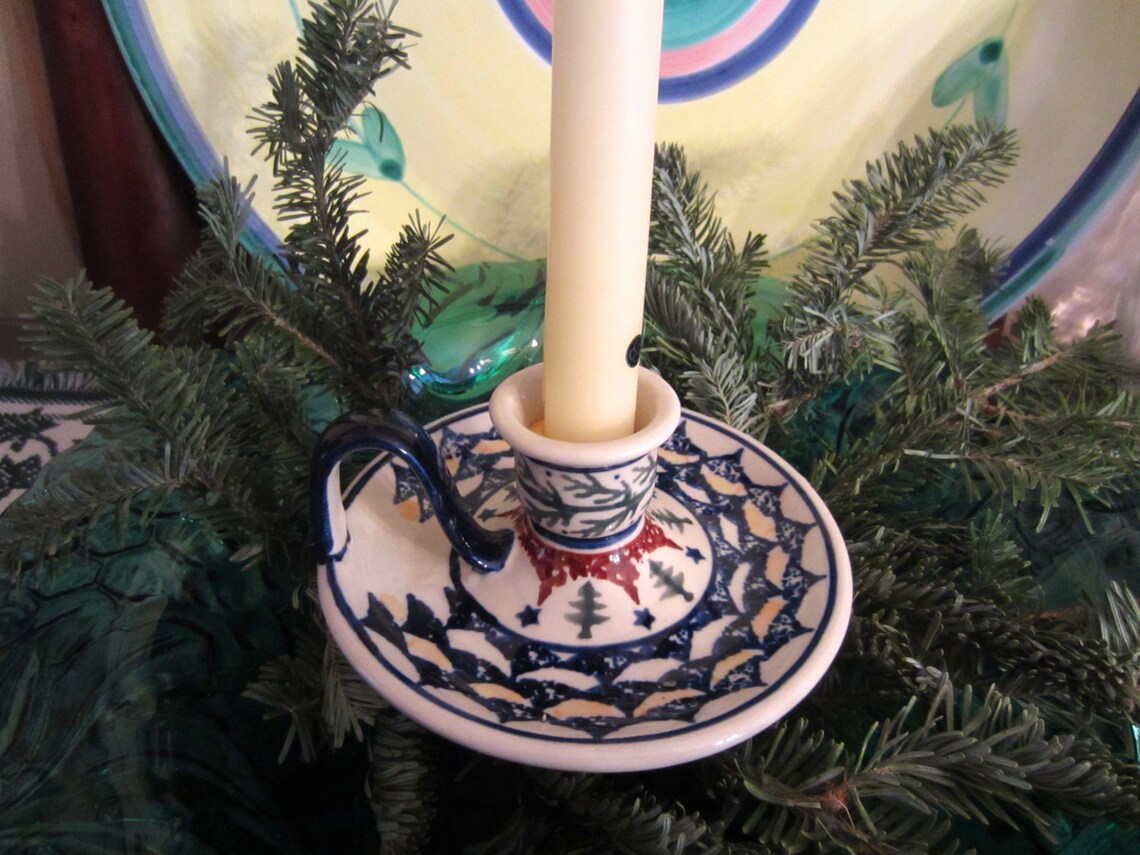 Vintage Candlestick Handheld Holder Ceramic Blue & White | Etsy