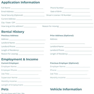 Editable Rental Application Form | Landlord Tenant Screening (PDF ...