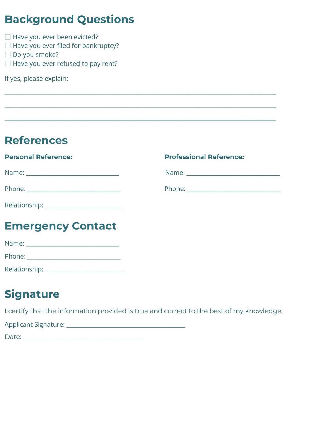 Editable Rental Application Form | Landlord Tenant Screening (PDF ...