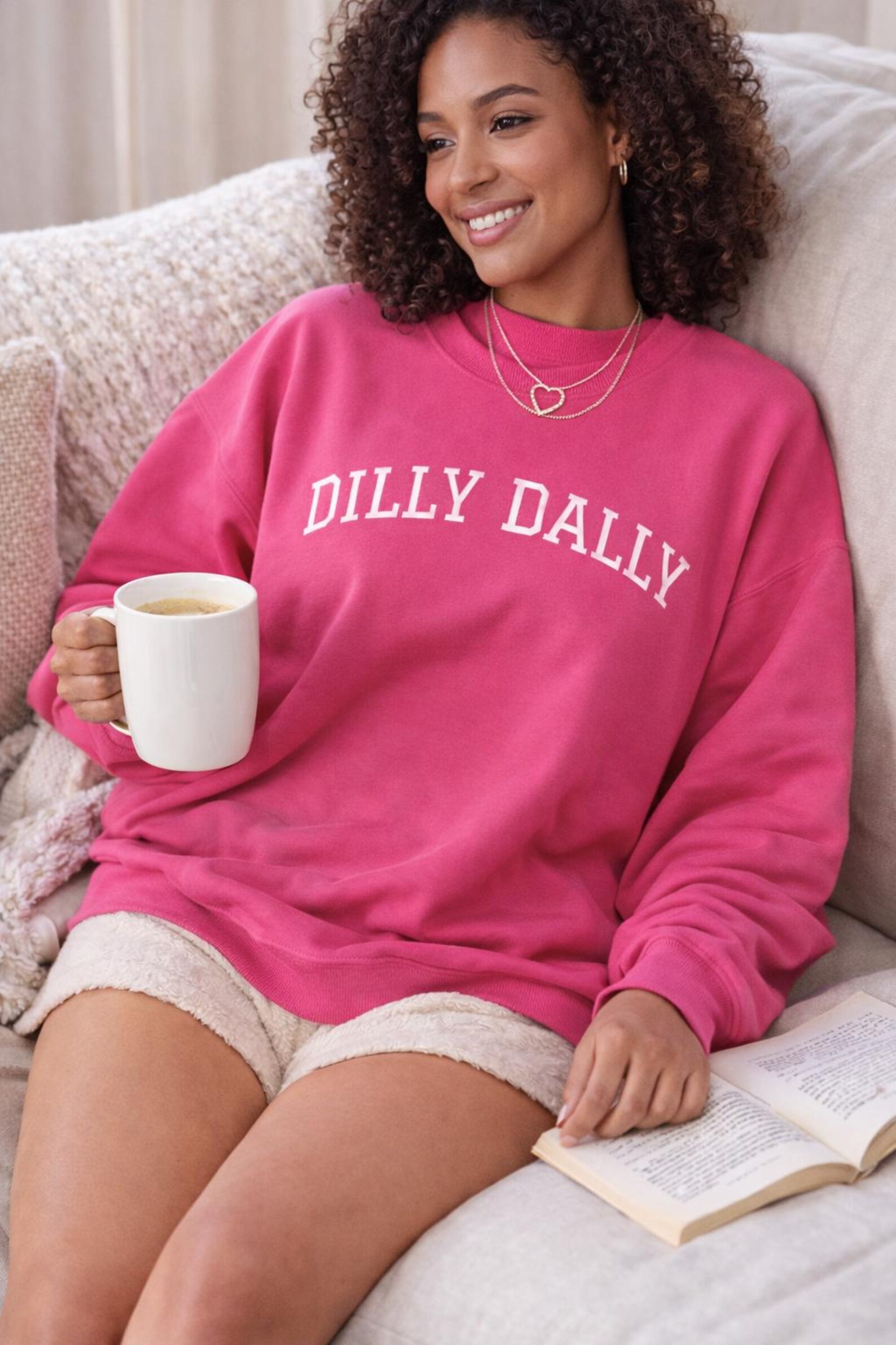 Dilly Dally Crewneck Sweatshirt, Preppy Pink Pullover, Cozy Unisex Fit ...