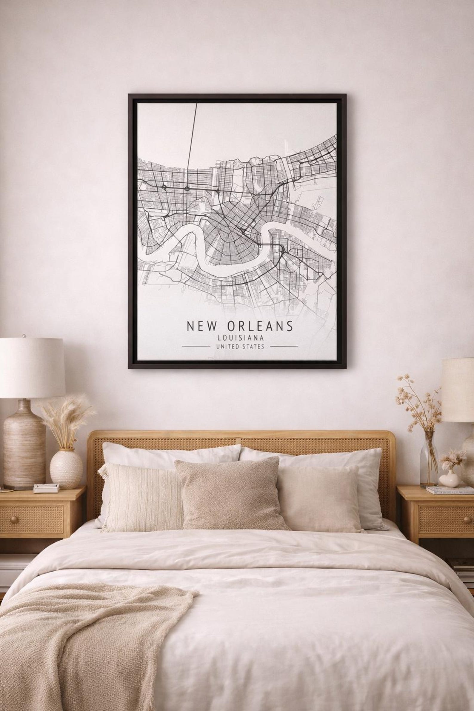 New Orleans Map Wall Art Canvas Print, NOLA Louisiana City Poster ...