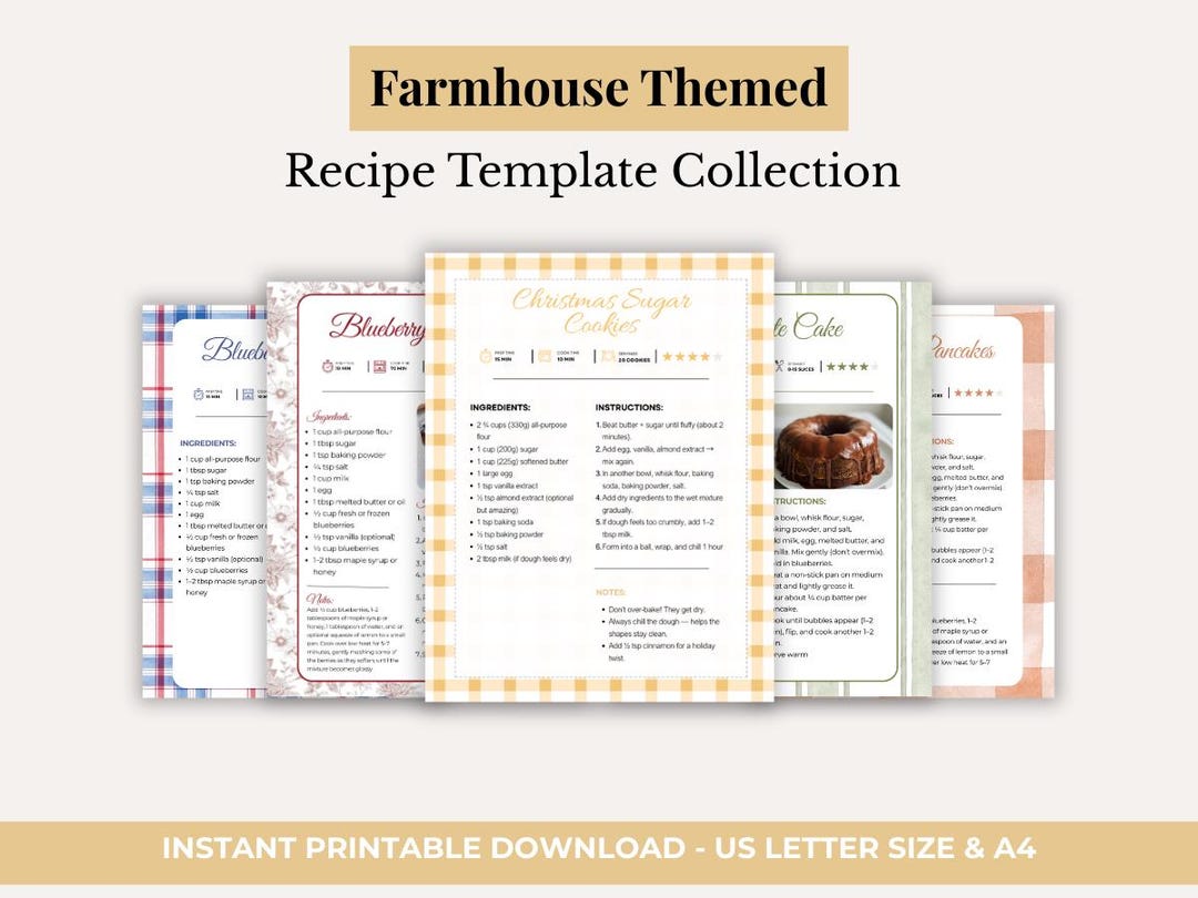 Farmhouse Recipe Templates | Editable Canva Recipe Pages for Homemade ...
