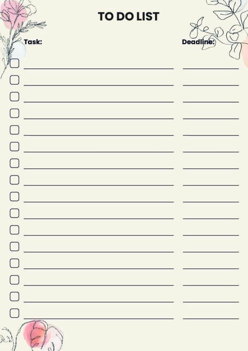Floral to Do List Printable, Aesthetic Daily Task Tracker, Minimalist ...