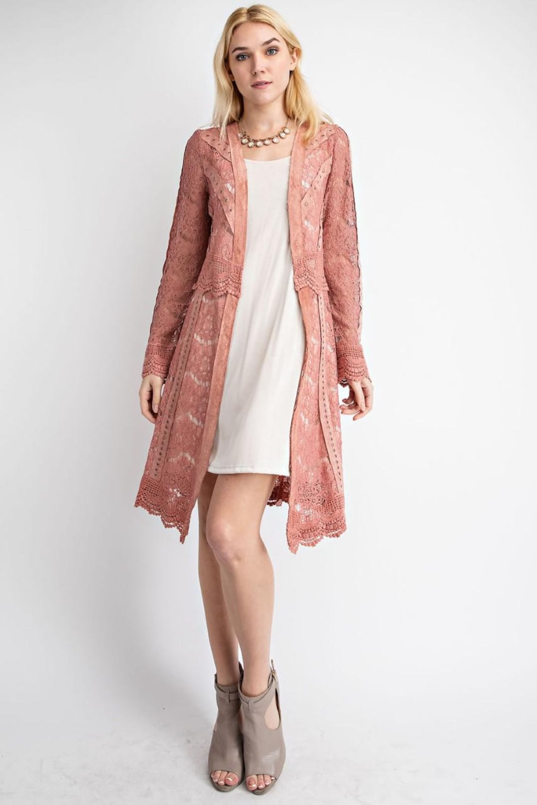 VOCAL Cardigan Sweater Wrap Dress Cover Suede & Lace Chic (SM-3X) Mauve (4-colors) Boho Chic - Etsy