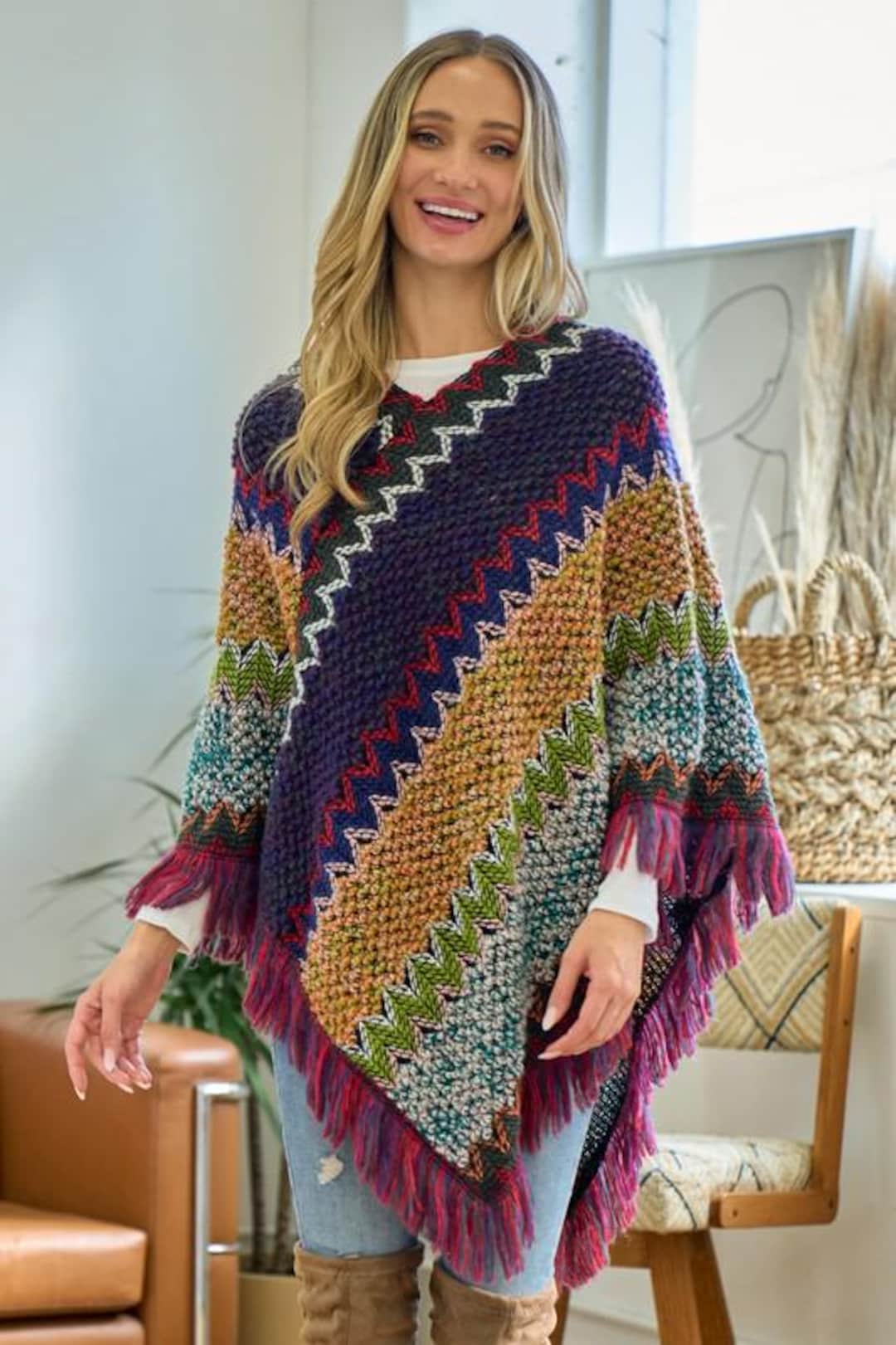 New Stevie Knicks Hippie Shabby Chic Western PONCHO Wrap (SM-XL) (2 ...