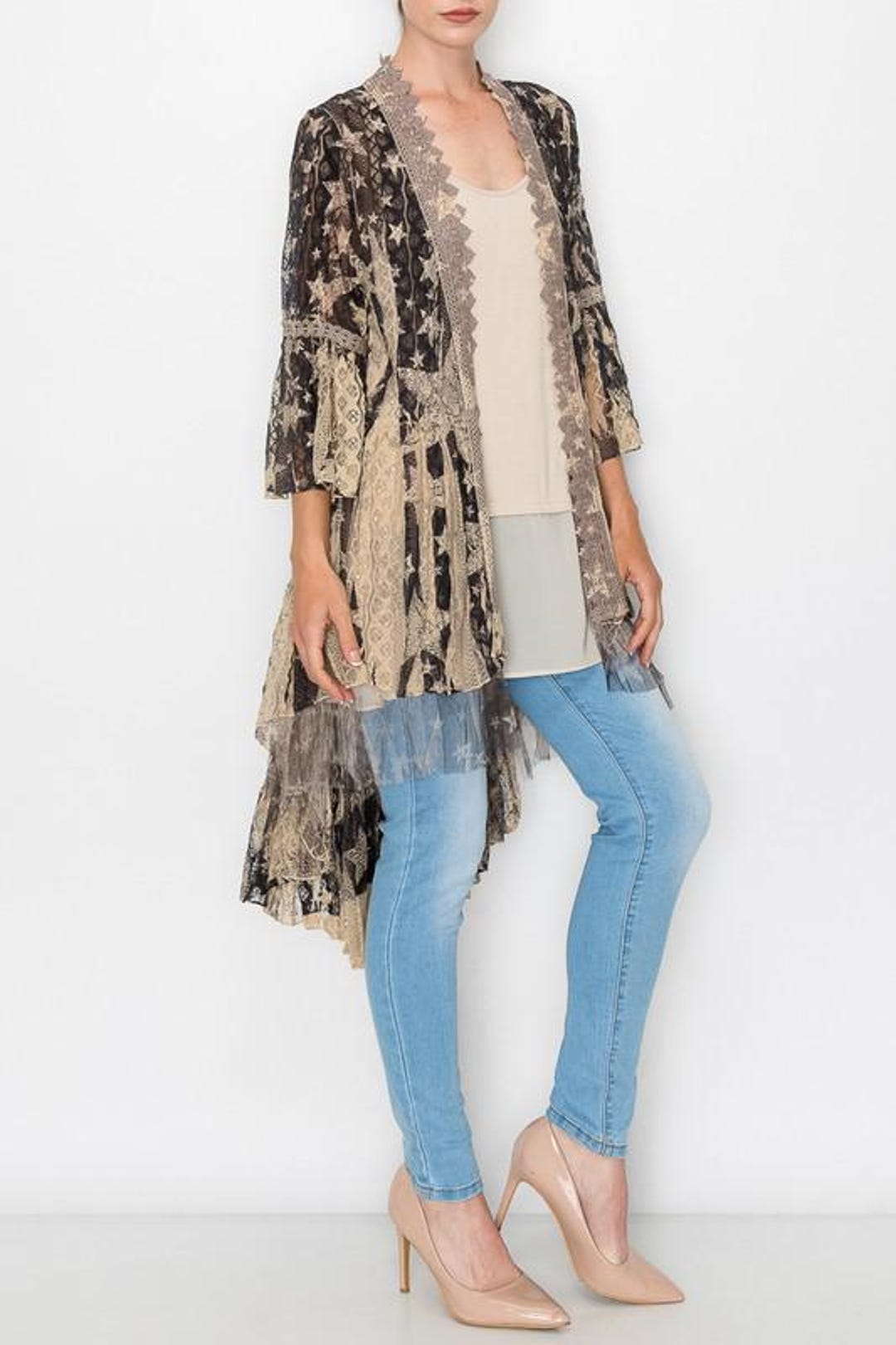 ORIGAMI Texas Star Lace Cardigan Duster: Shabby Chic Cover up (SM-4X ...