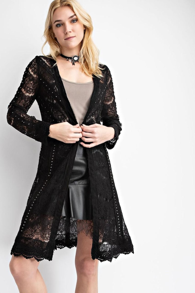 VOCAL Cardigan Sweater Wrap Dress Cover Suede & Lace Chic (SM-3X) Natural (4-colors) Boho Chic ...