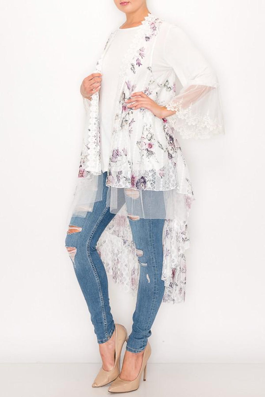 Origami Floral Boho Shirt Vest Cardigan Duster Kimono Wrap Shabby Chic ...