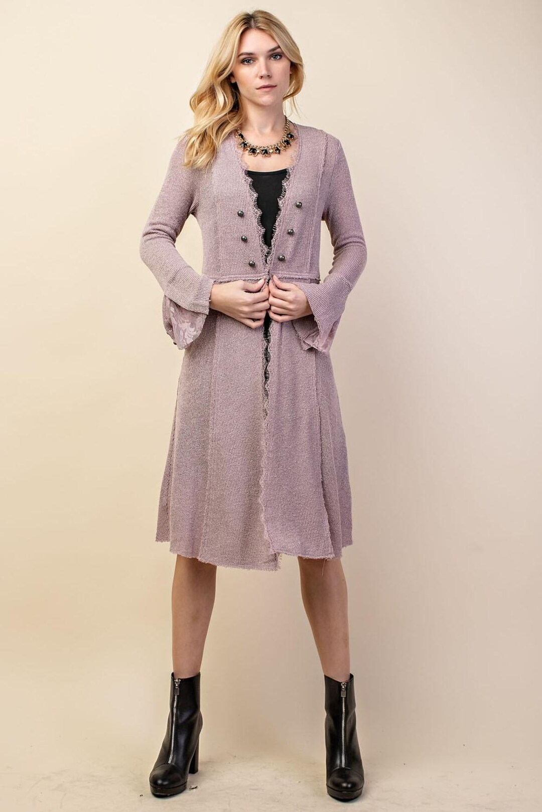 VOCAL Cardigan Sweater Wrap Dress Cover Bohemian Western Magnolia Lace Chic (SM-3X) USA Mauve (5 ...