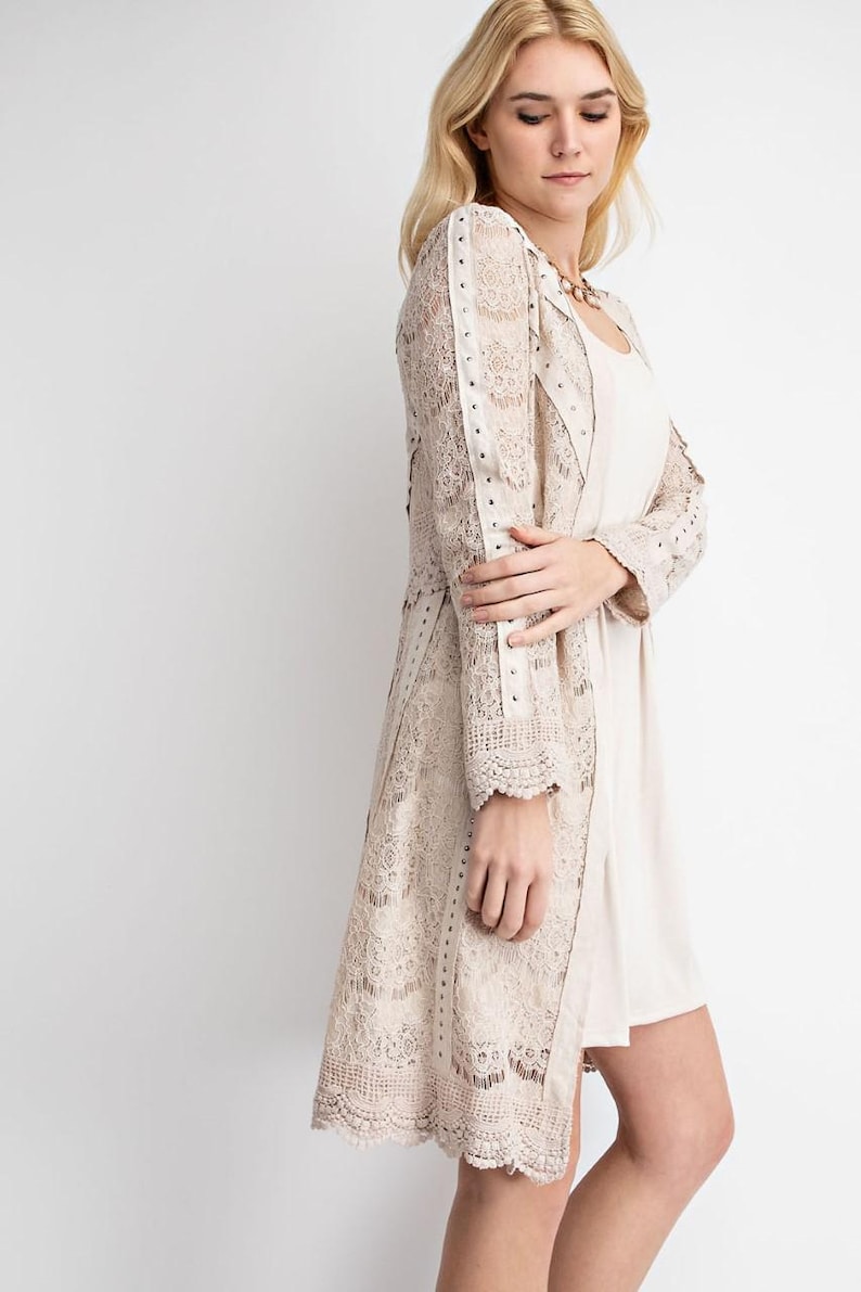 VOCAL Cardigan Sweater Wrap Dress Cover Suede & Lace Chic (SM-3X) Natural (4-colors) Boho Chic ...