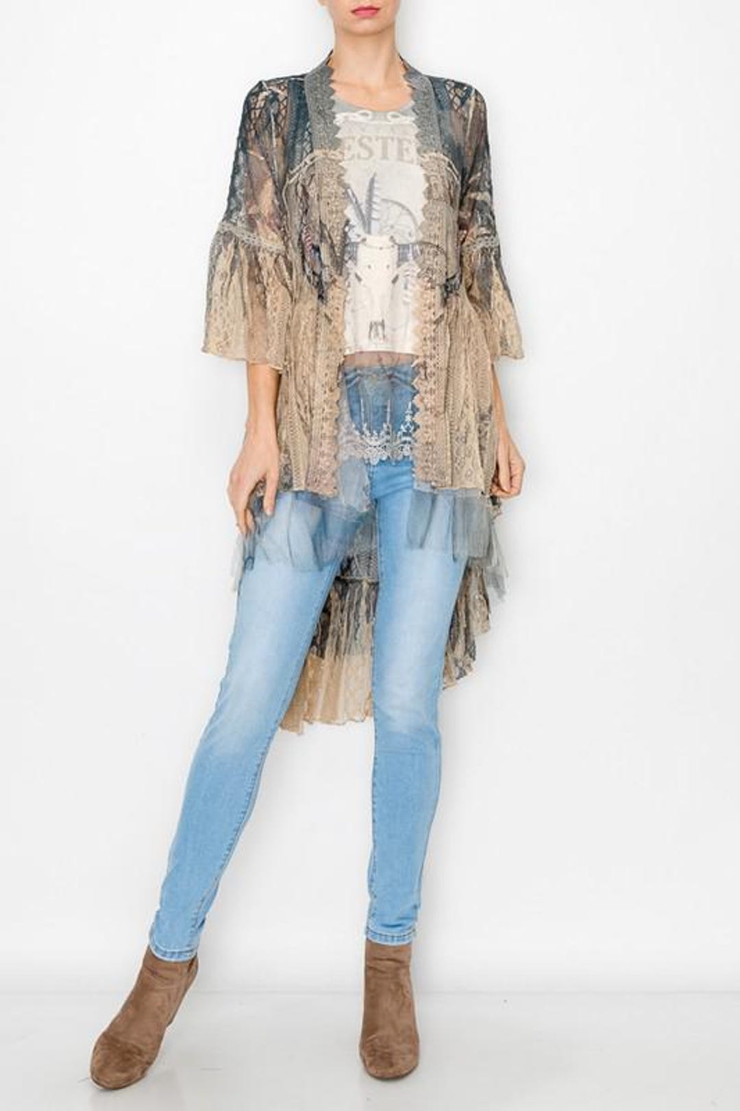 ORIGAMI Texas Longhorn Kimono Lace Cardigan Duster: Bohemian Shabby ...