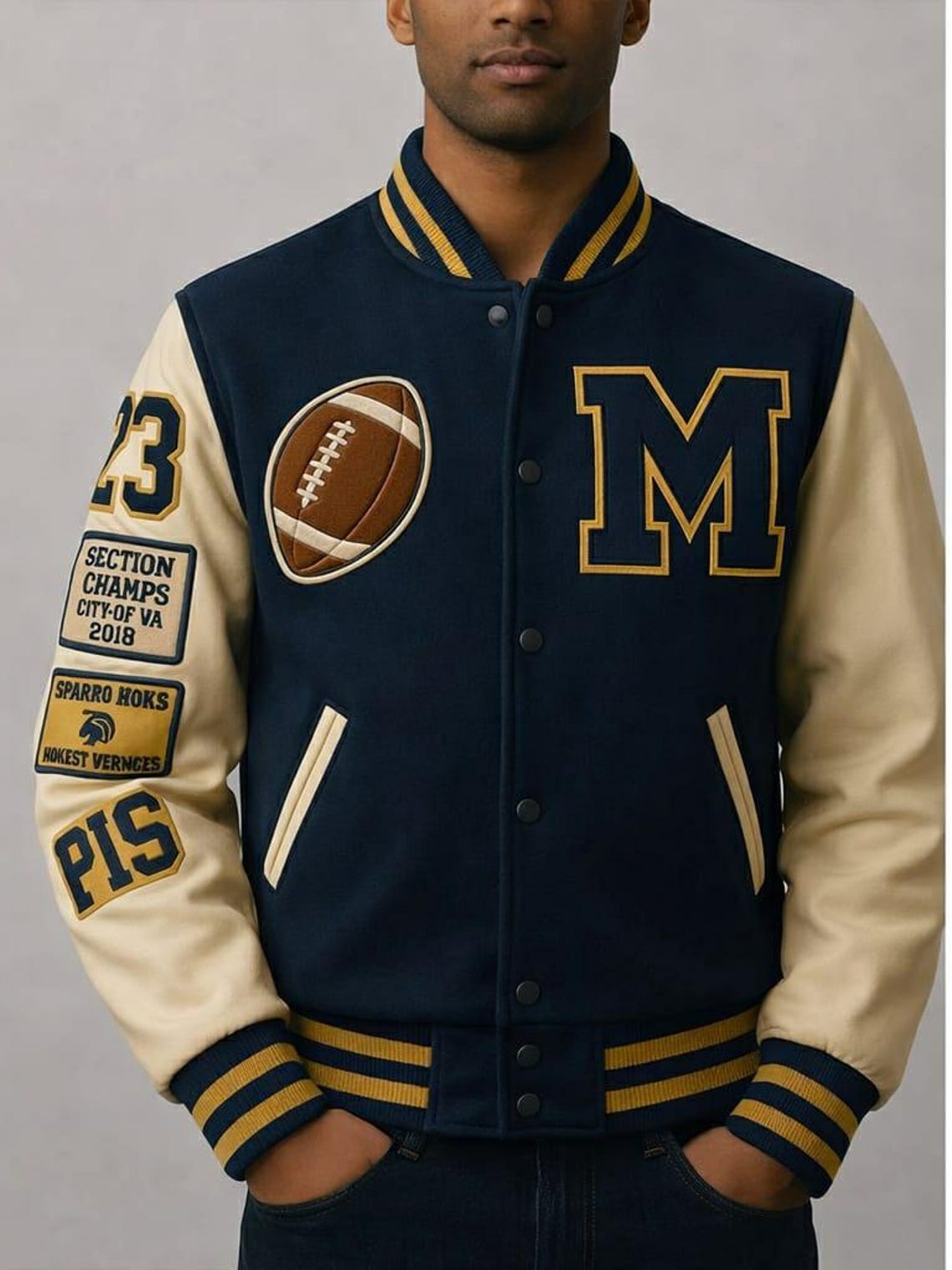 Men Classic Varsity Letterman Jacket – Navy & Cream Western Style ...