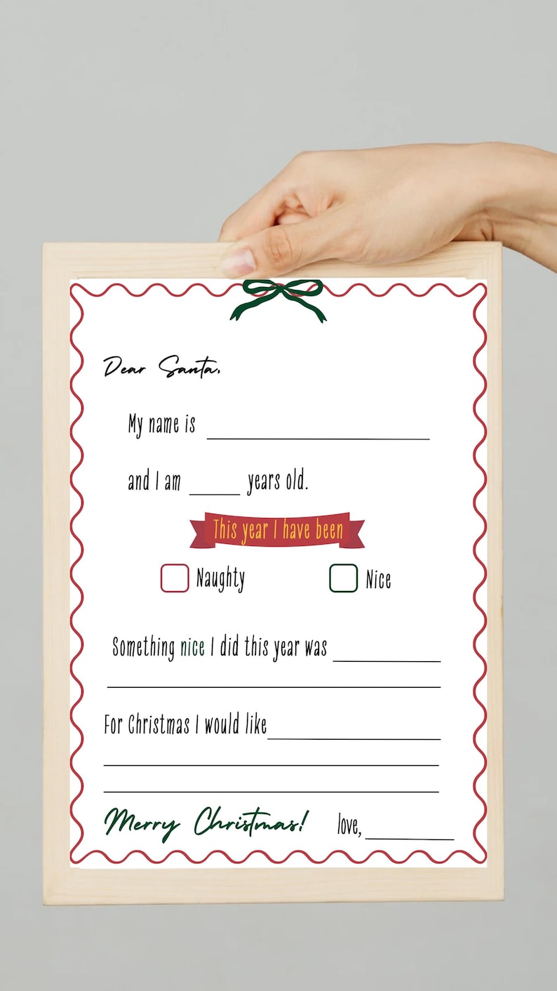 Dear Santa Letter Printable | Kids Christmas Wish List (instant ...