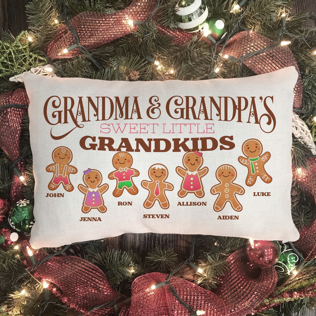 Grandma and Grandpa's Gingerbread Grandkids Lumbar Throw Pillow ...