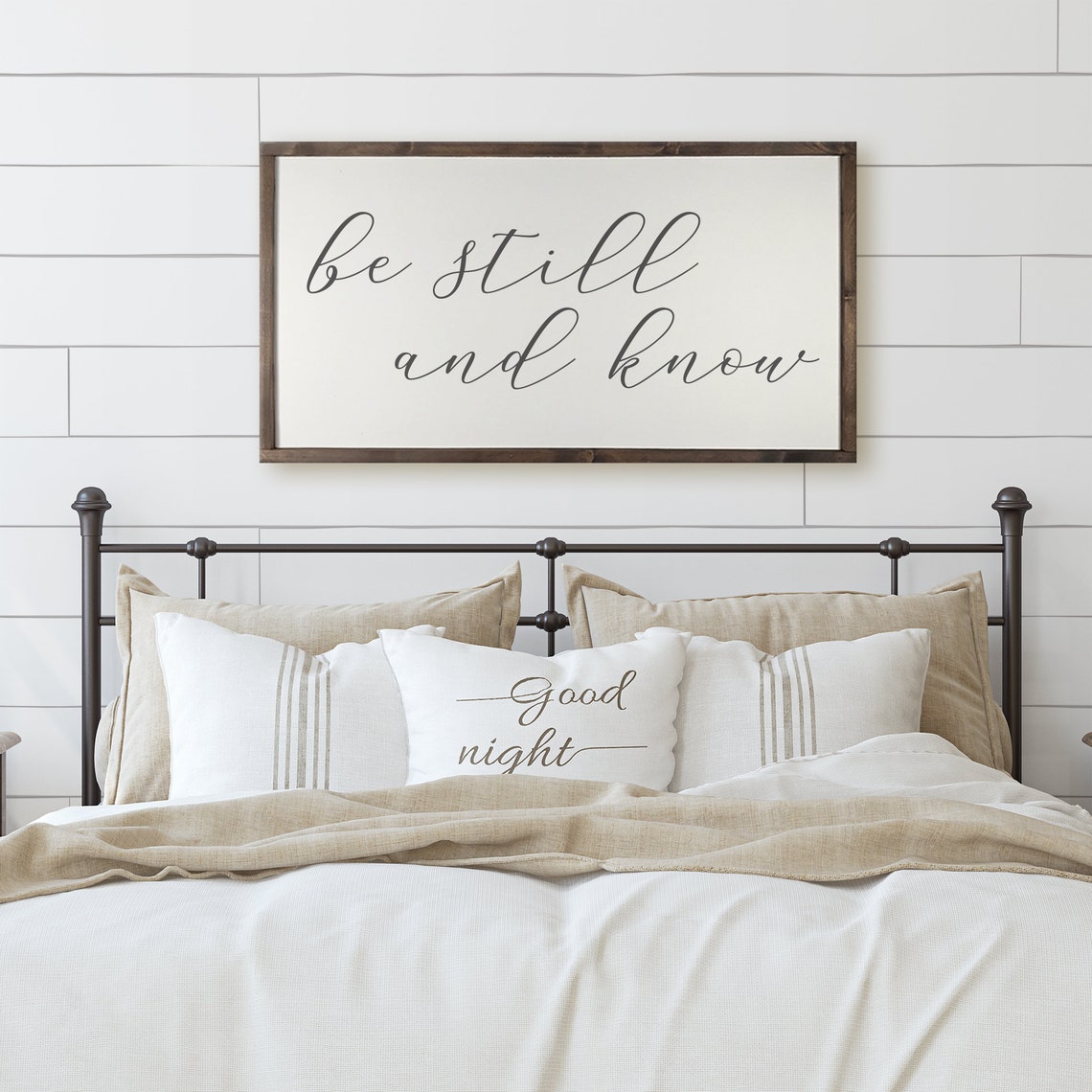 Large Farmhouse Wood Sign for Above Bed Be Still and Know | Etsy