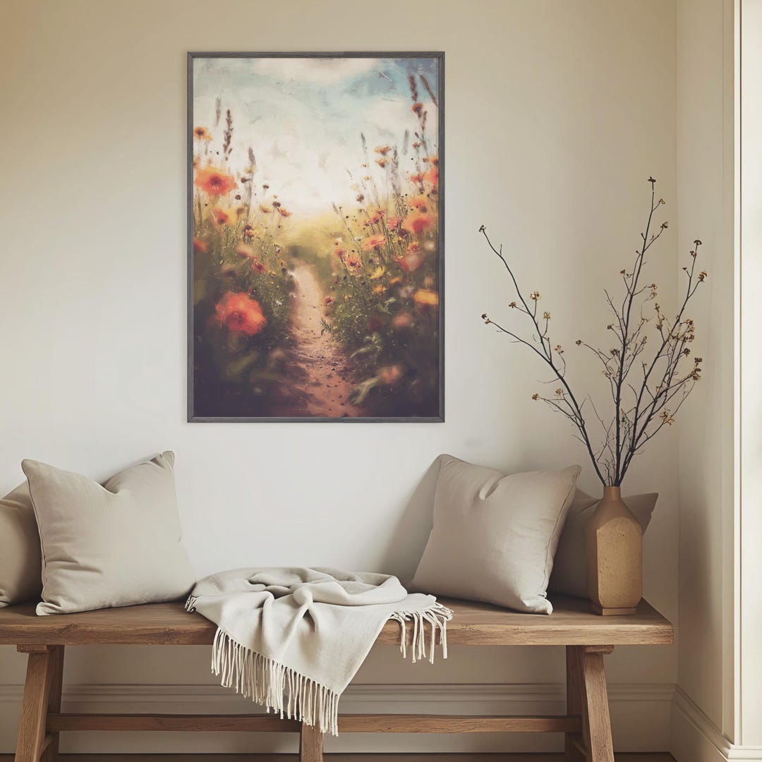 Wildflower Field Landscape Art Print - Botanical Wall Art - Floral ...