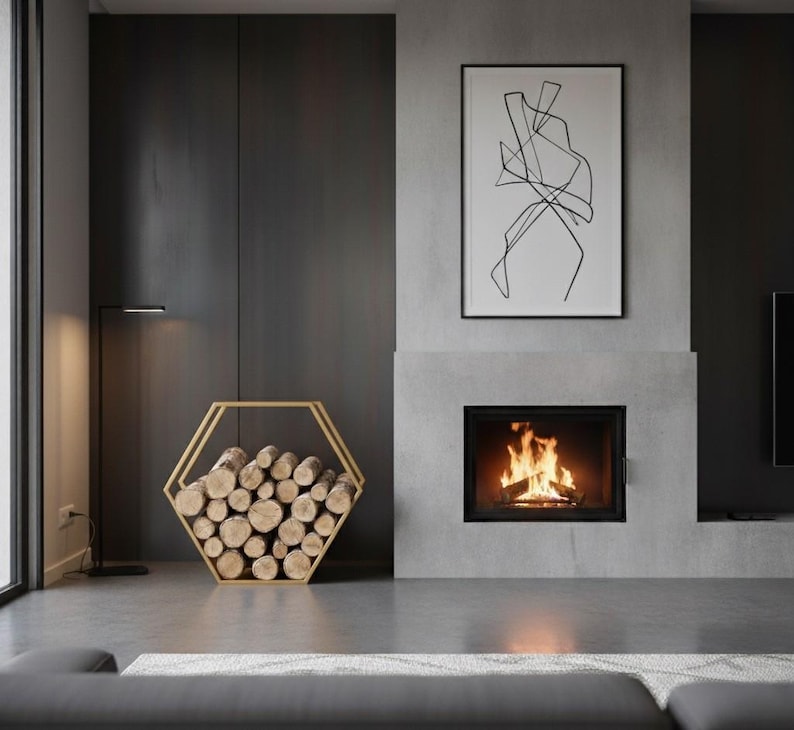 Hexagonal Metal Firewood Rack – Matte Black Log Holder for Modern ...