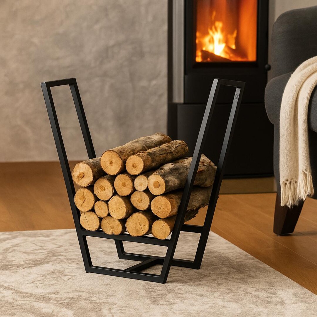 Modern V-shaped Log Stand, Portable Metal Firewood Storage, Indoor ...