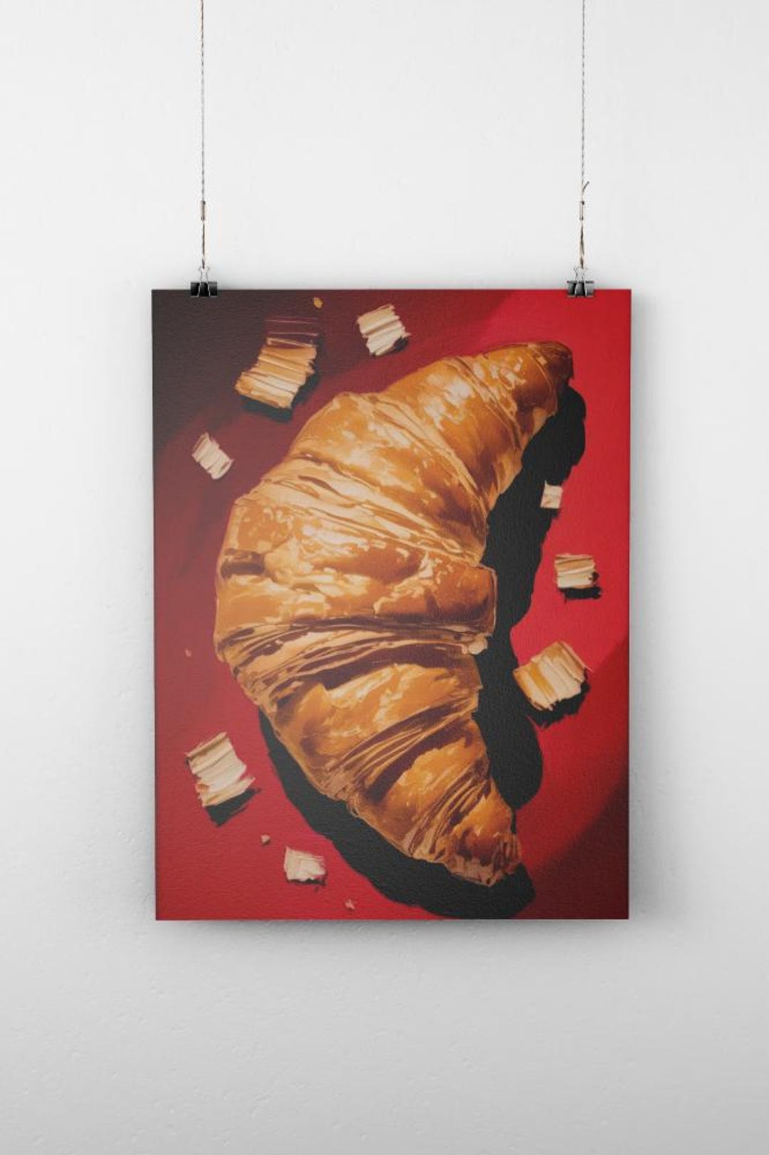 Golden Croissant | Modern Pastry Wall Art | Red Kitchen Decor | French ...