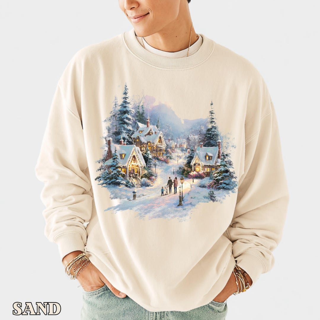 Winter Village Sweatshirt, Cold Season Hoodie, Snowy Forest Cottage T ...