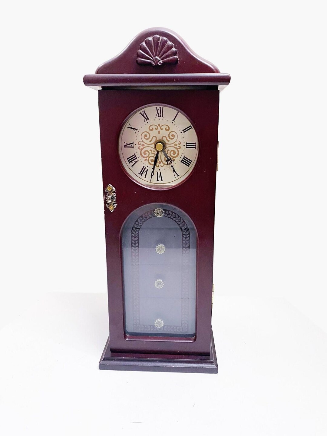 Vintage Timekeeper Jewelry Box Cherry Mahogany Drawers Cabinet Clock ...