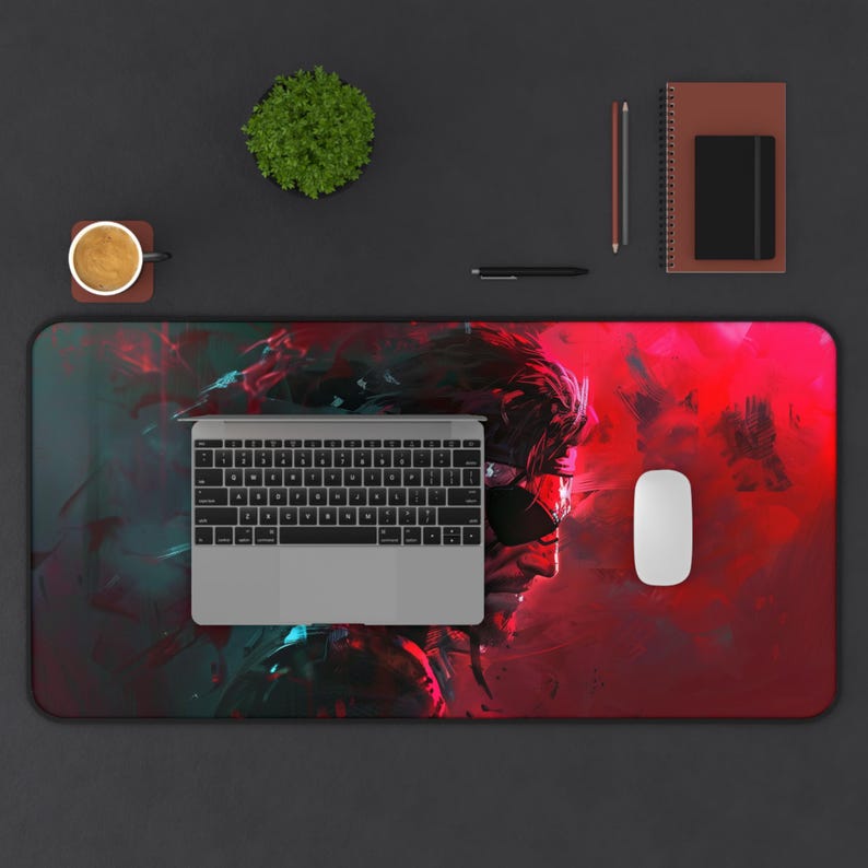 Metal Gear Solid Soldier Portrait Desk Mat | Red and Teal Vaporwave ...