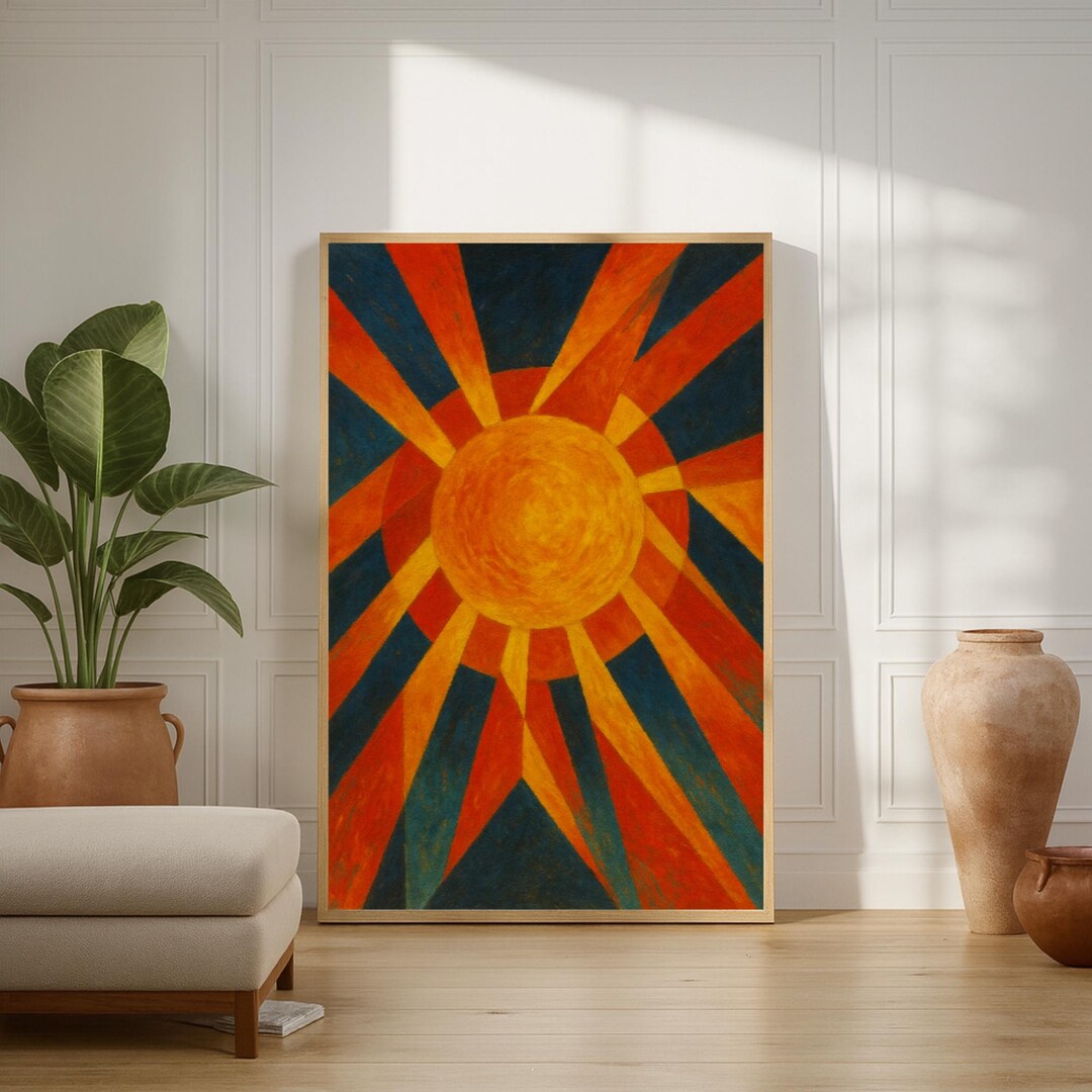Sunburst Kinetic Geometry Poster — Teal & Burnt Orange Abstract Print ...
