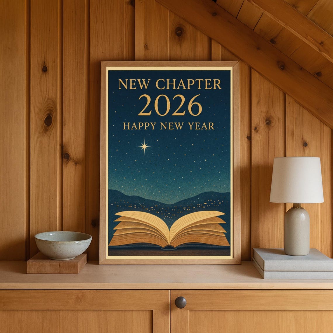 New Chapter 2026 New Year Printable – Open Book Night Sky Digital Wall ...