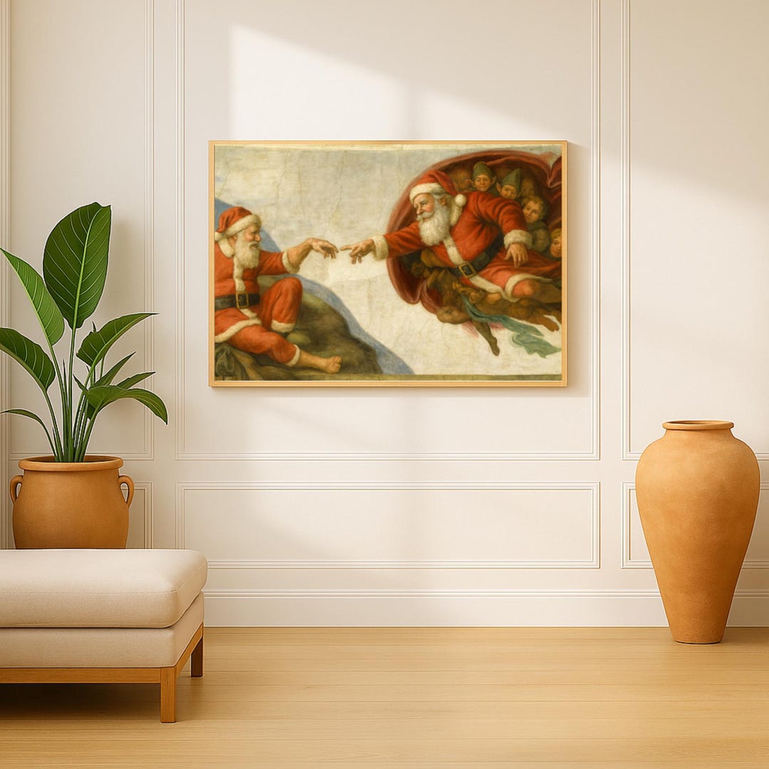 Santa’s Divine High Five — Renaissance Christmas Parody Wall Art - Etsy