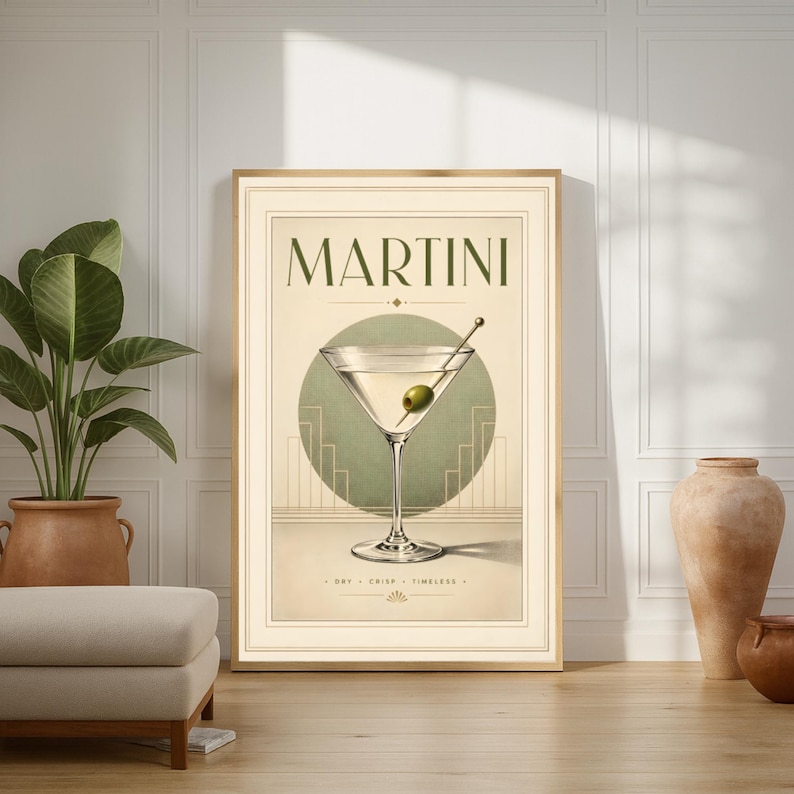 Martini Cocktail Poster, Vintage Bar Printable Wall Art Digital ...