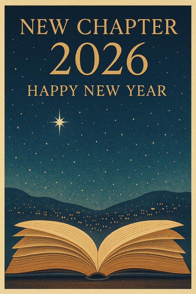 New Chapter 2026 New Year Printable – Open Book Night Sky Digital Wall ...