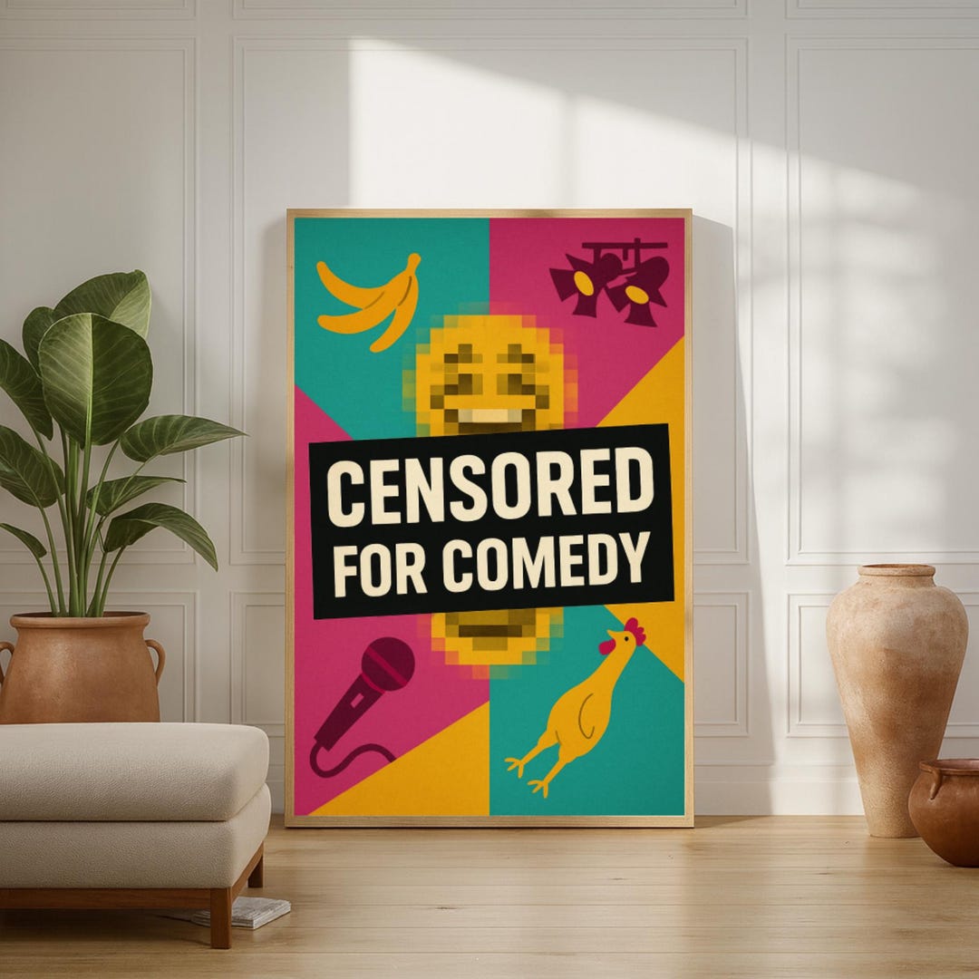 Censored Comedy Poster – Retro Pop Art, Pixelated Smiley Print ...