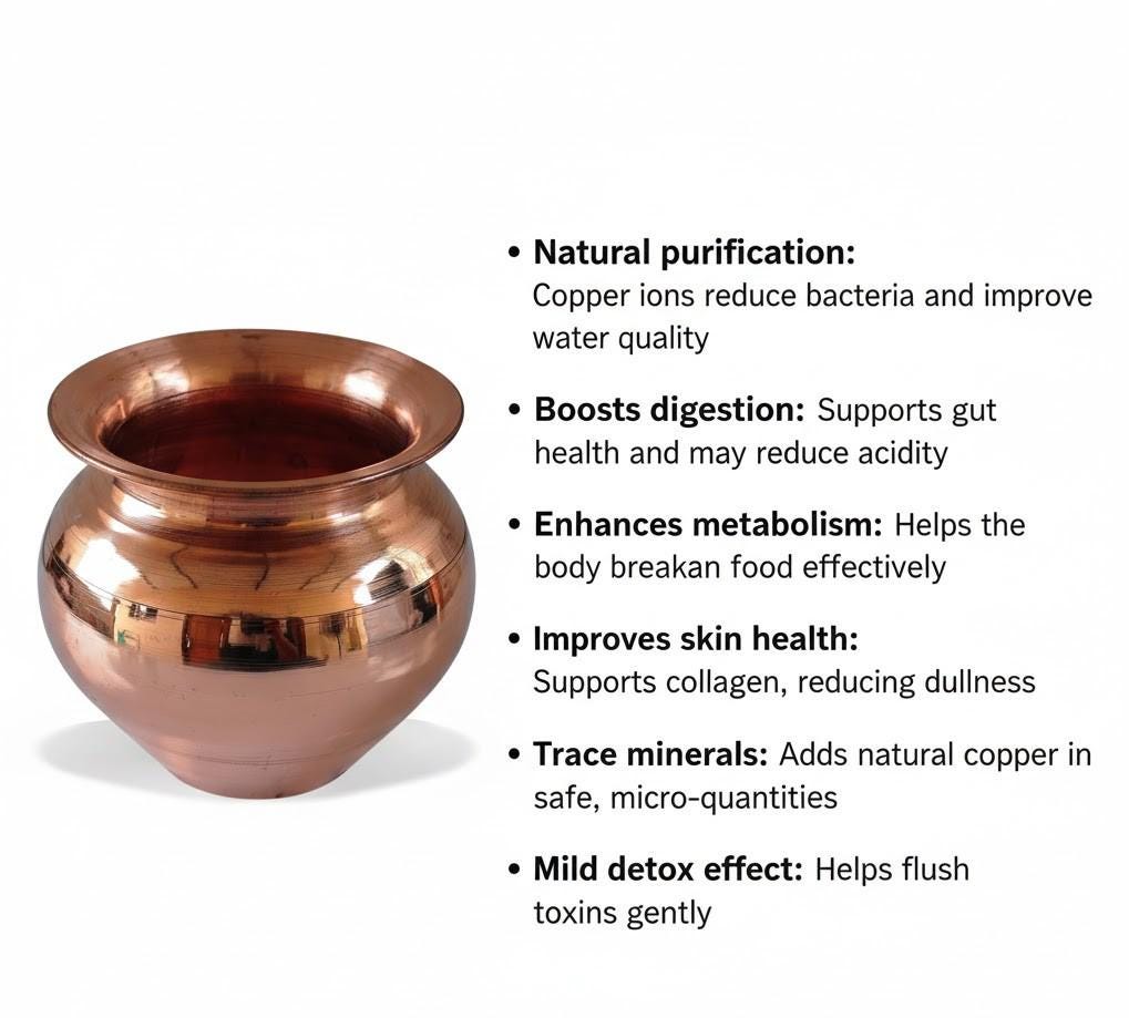 Handmade Pure Copper Lota 850ml | Ayurvedic Water Pot for Surya Arghya ...