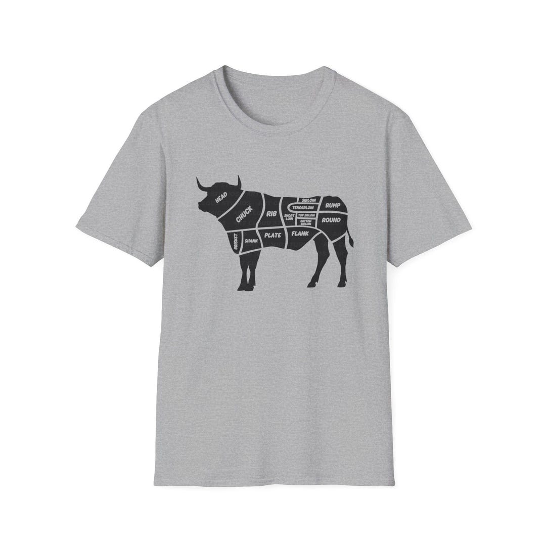 Butcher Diagram Bull T-shirt | Beef Cut Chart Tee - Etsy