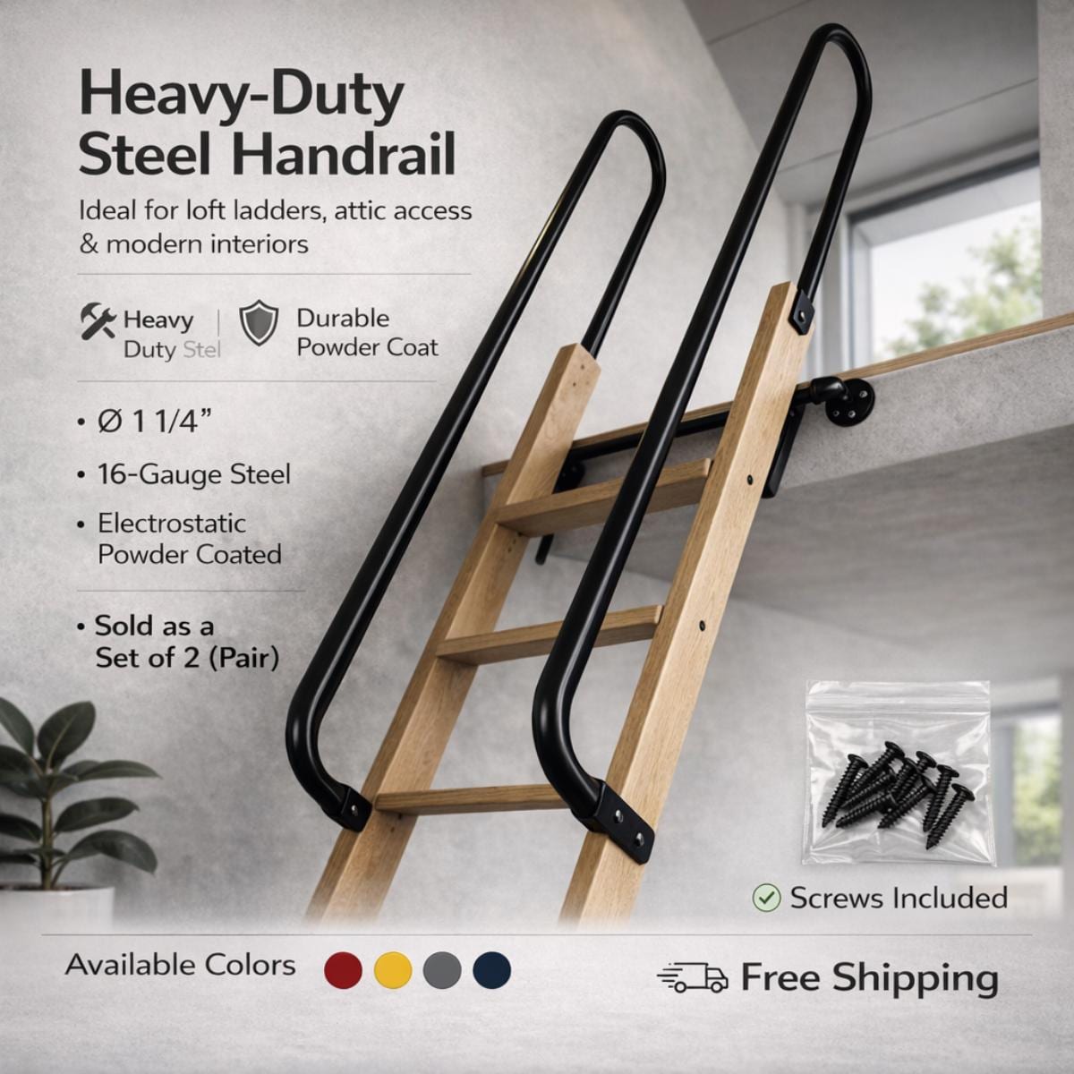 Candy Cane Loft Ladder Handrail – Wall Mounted Metal Safety Rail for ...